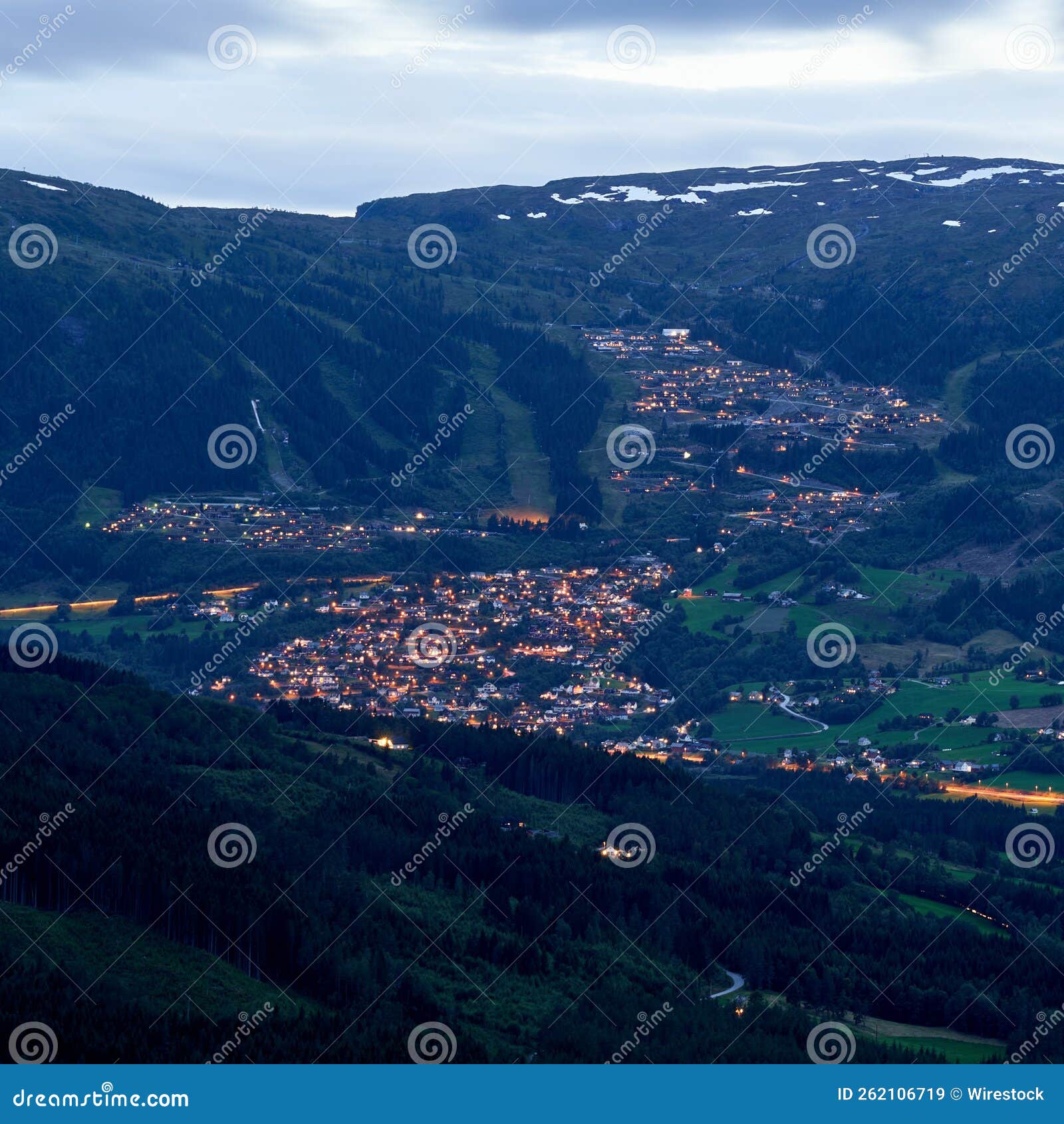 Night View on the Voss Valley with Ski Resorts in Norway Stock Image ...