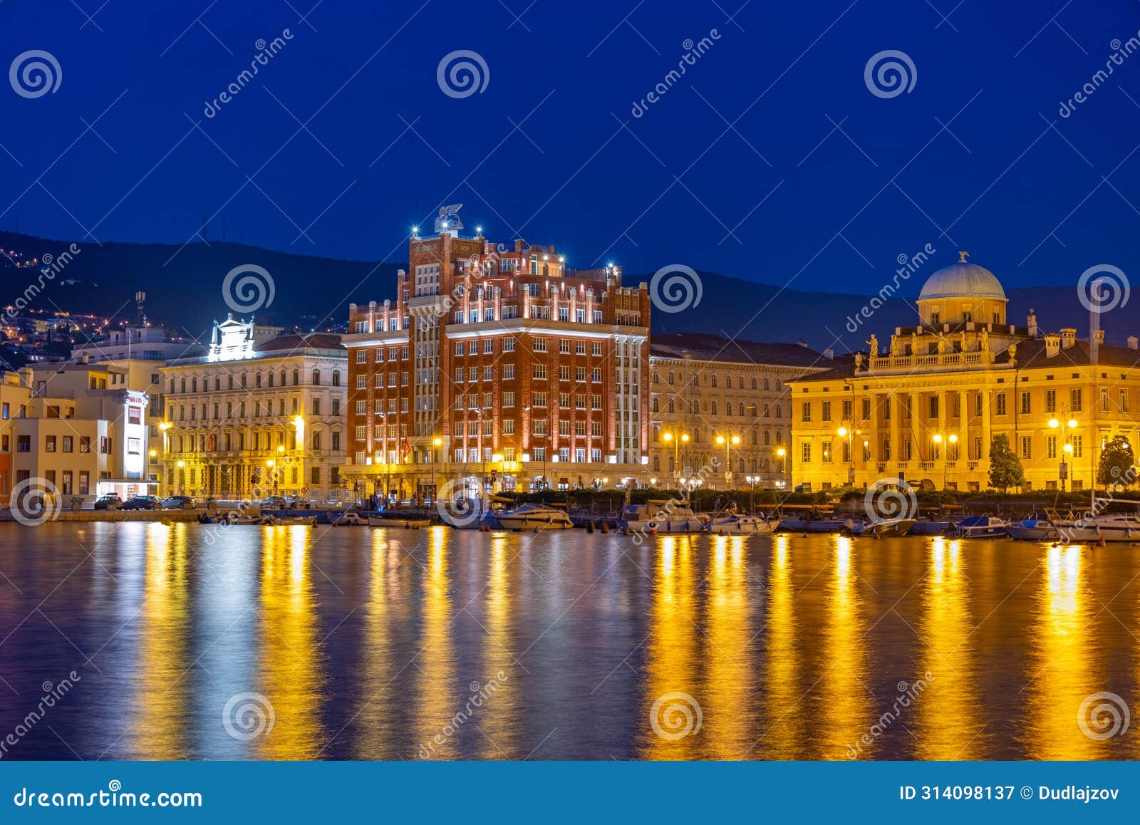 Night View of Waterfront of Italian City Trieste Stock Image - Image of ...
