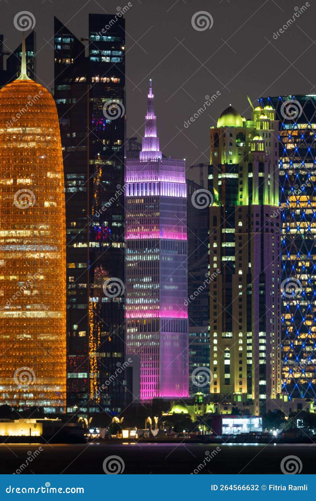 Night View of West Bay Doha, Qatar. Editorial Photography - Image of ...