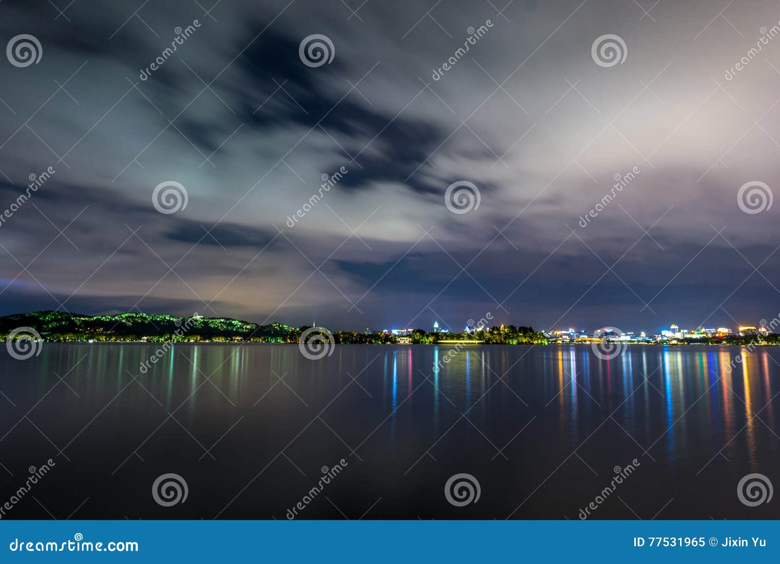 Night view of West Lake stock image. Image of pond, outdoor - 77531965