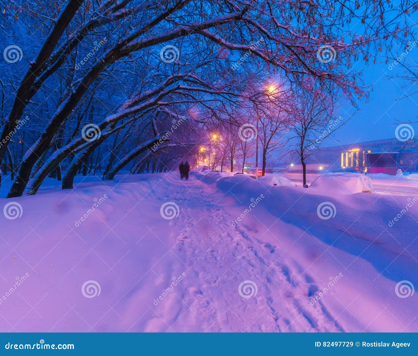 Night View of the Winter City Stock Image - Image of christmas, lights ...