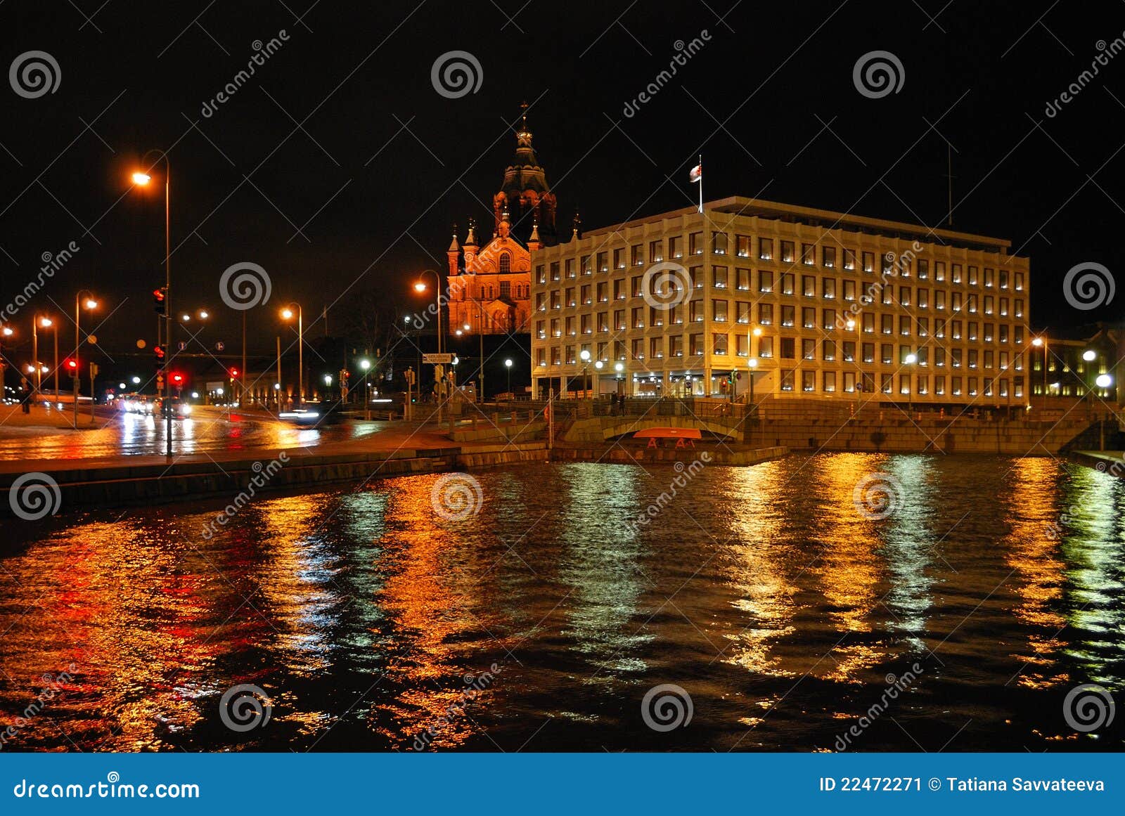 Night View of Winter Helsinki Stock Image - Image of reflection ...