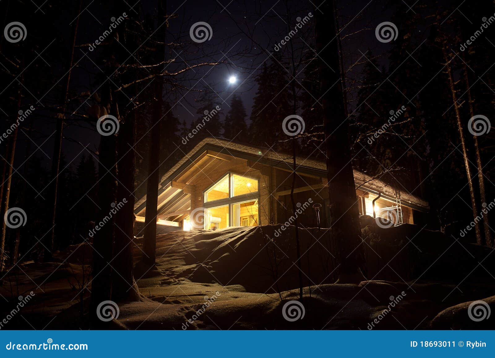Night View of Wooden Cottage. Stock Image - Image of europe, tourism ...