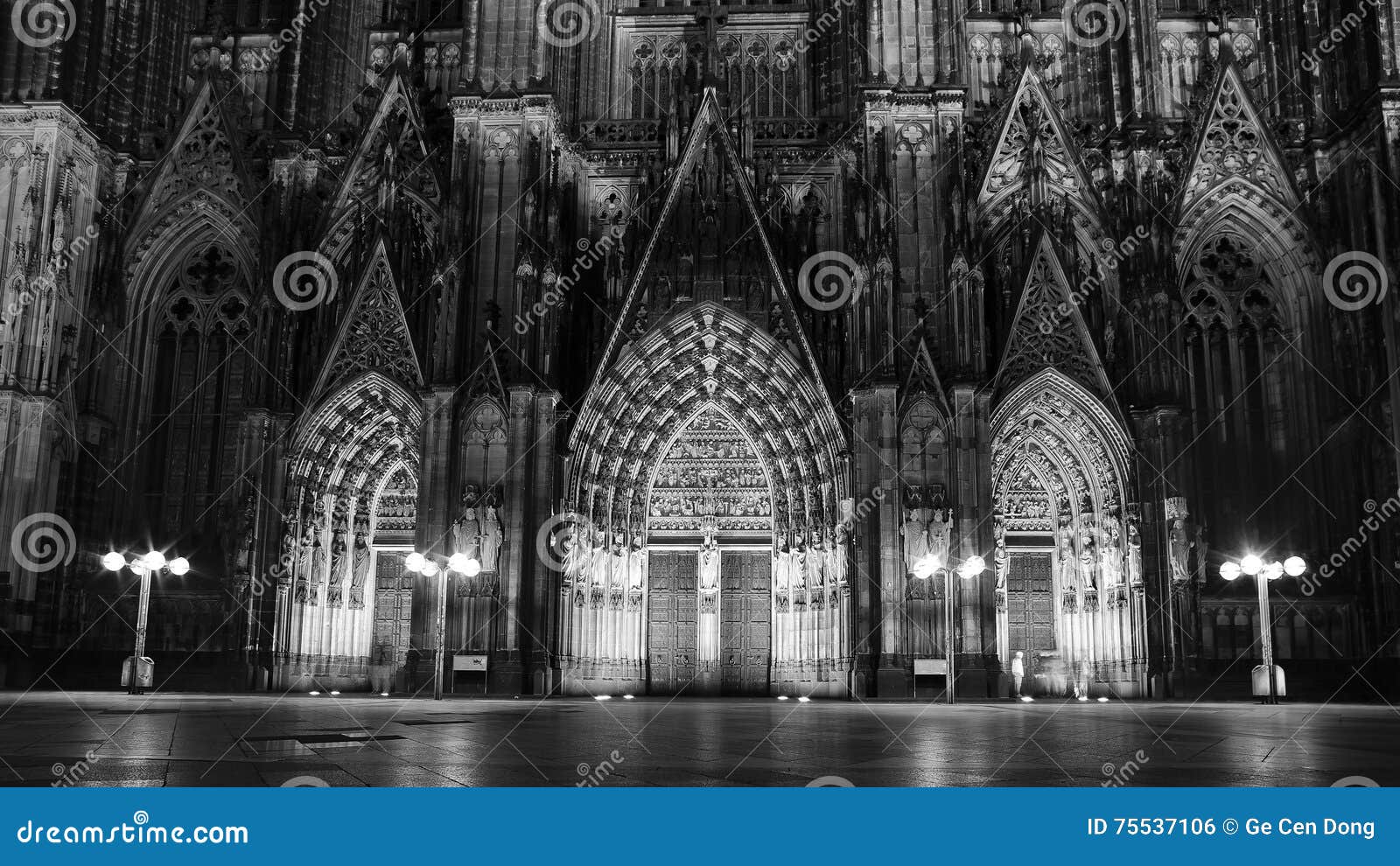 A Night Vision of Cologne Cathedral Gate Stock Photo - Image of kitten ...