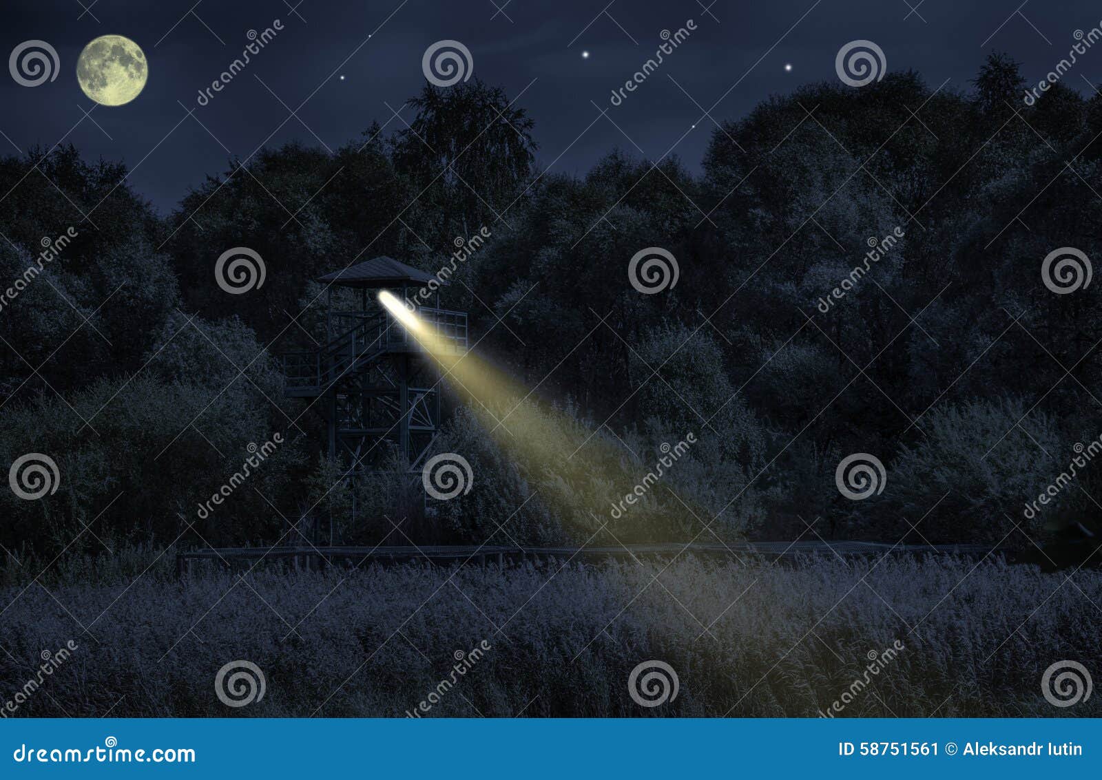 Night on the watchtower stock image. Image of night, tower - 58751561