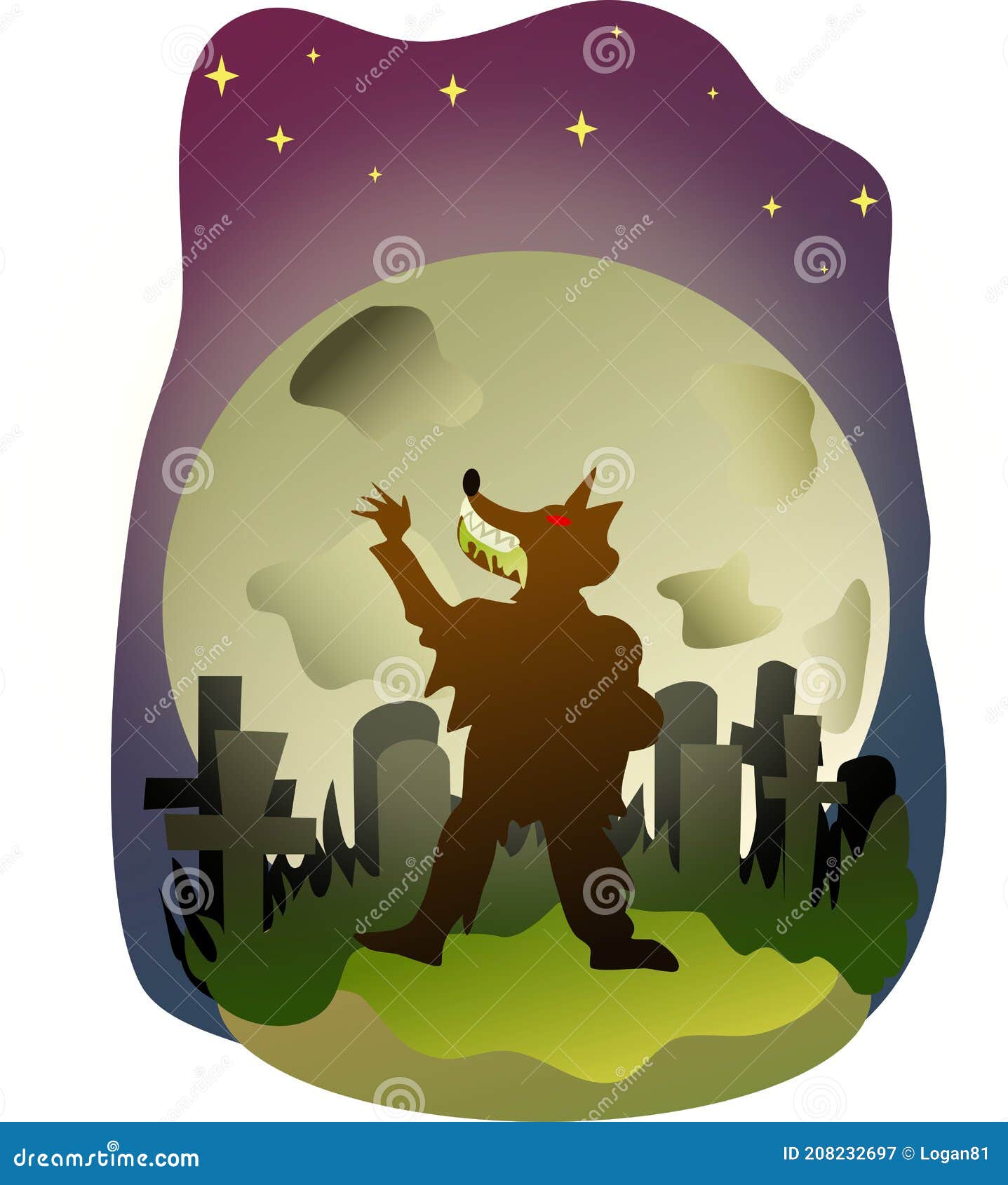 Night of the Werewolf with Full Moon Stock Vector - Illustration of ...