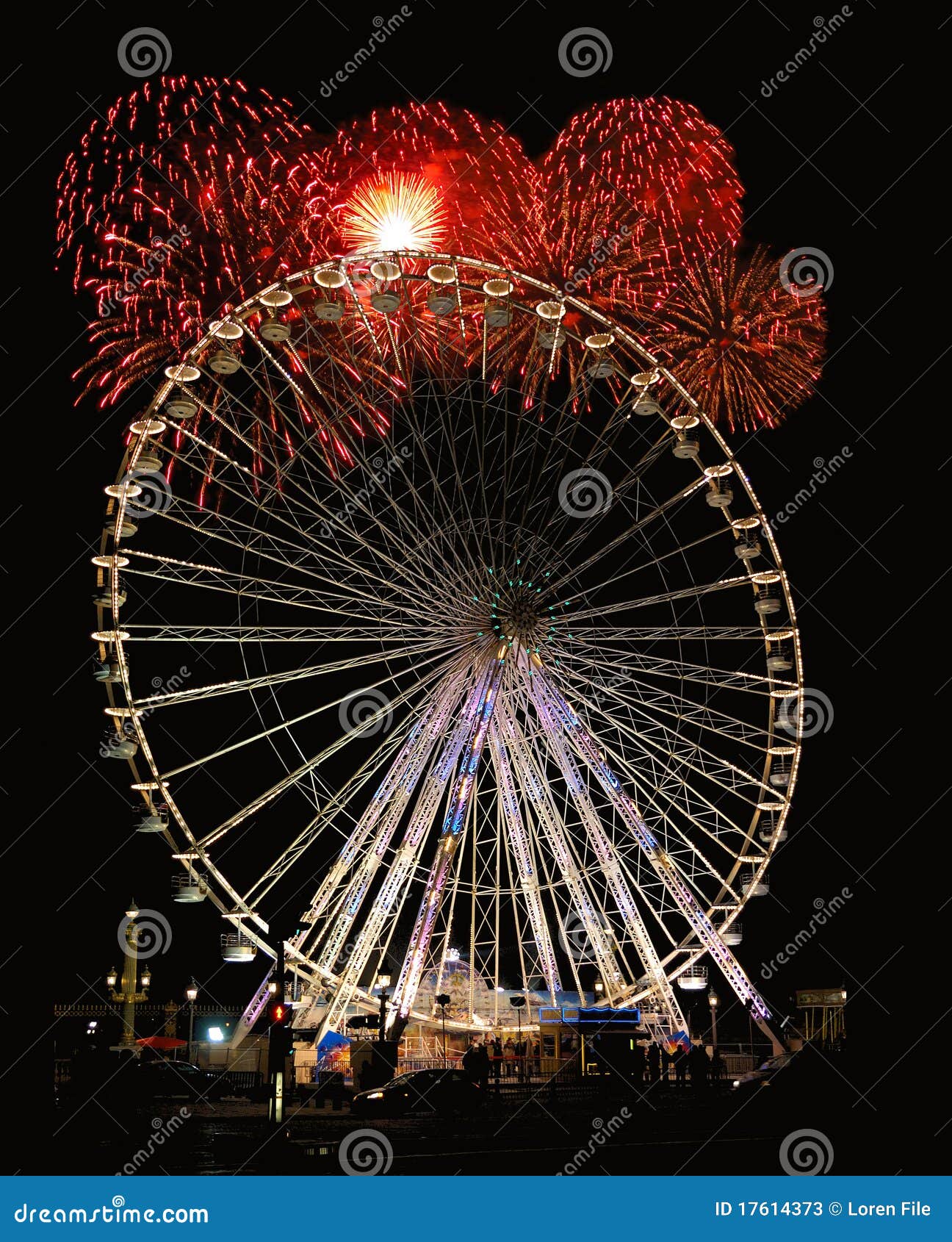 Night Wheel with Fireworks stock image. Image of colorful - 17614373