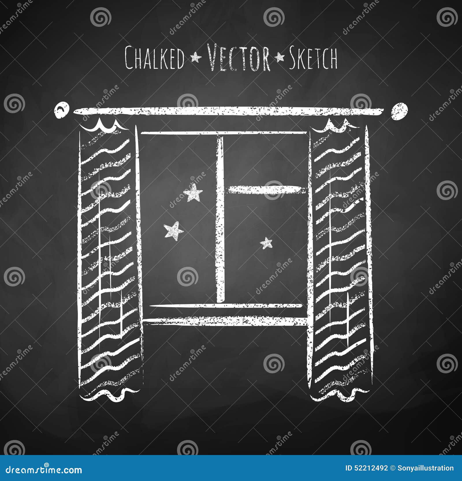 Night window stock vector. Illustration of sketch, curtain - 52212492