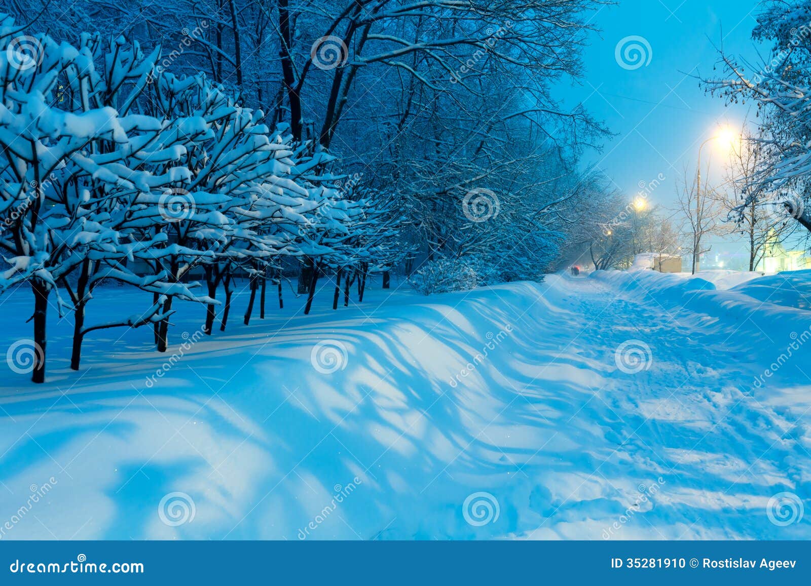 Night Winter City Scene stock photo. Image of cloud, light - 35281910