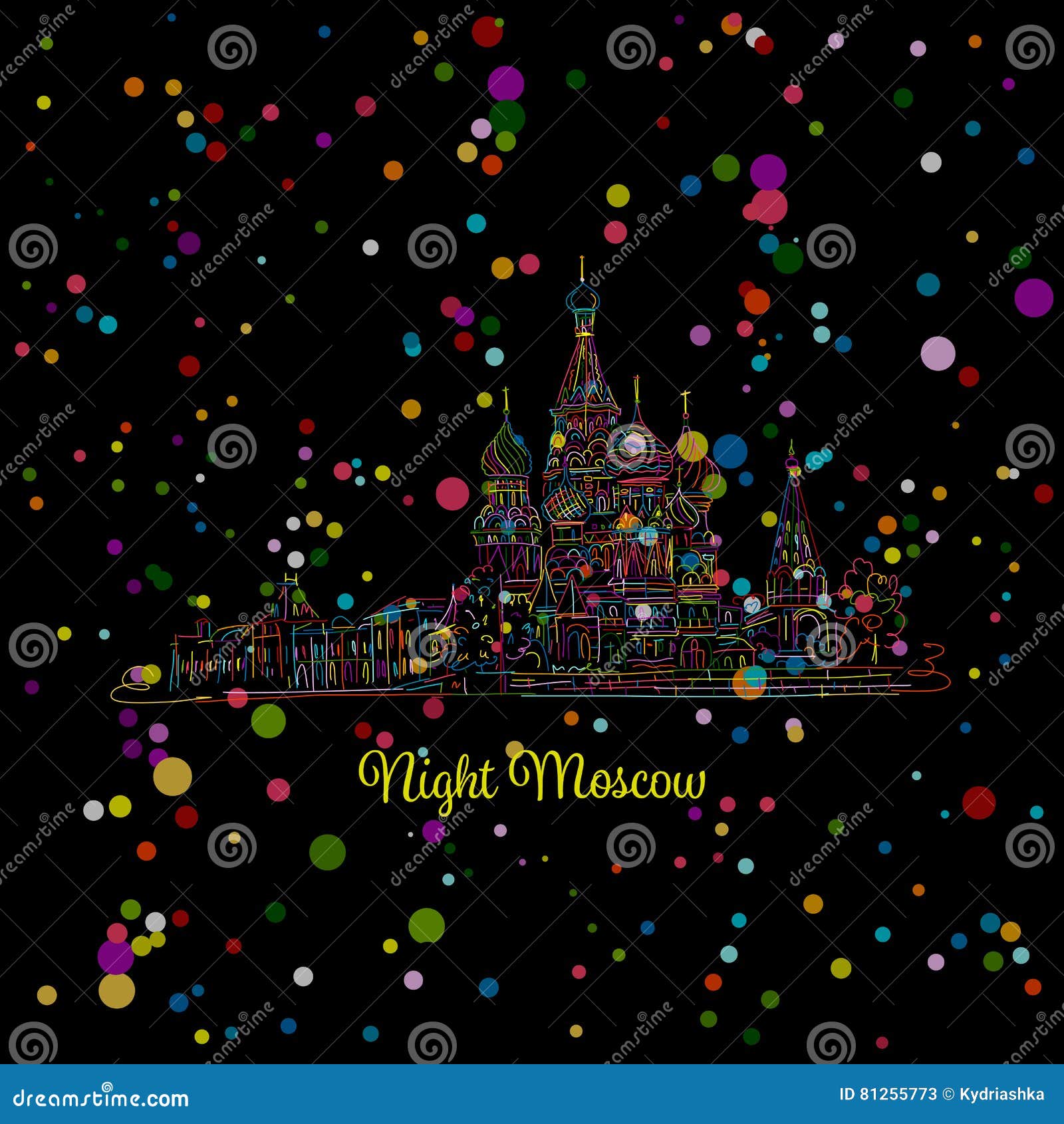 Night Winter Moscow, Red Square, Sketch for Your Design Stock Vector ...