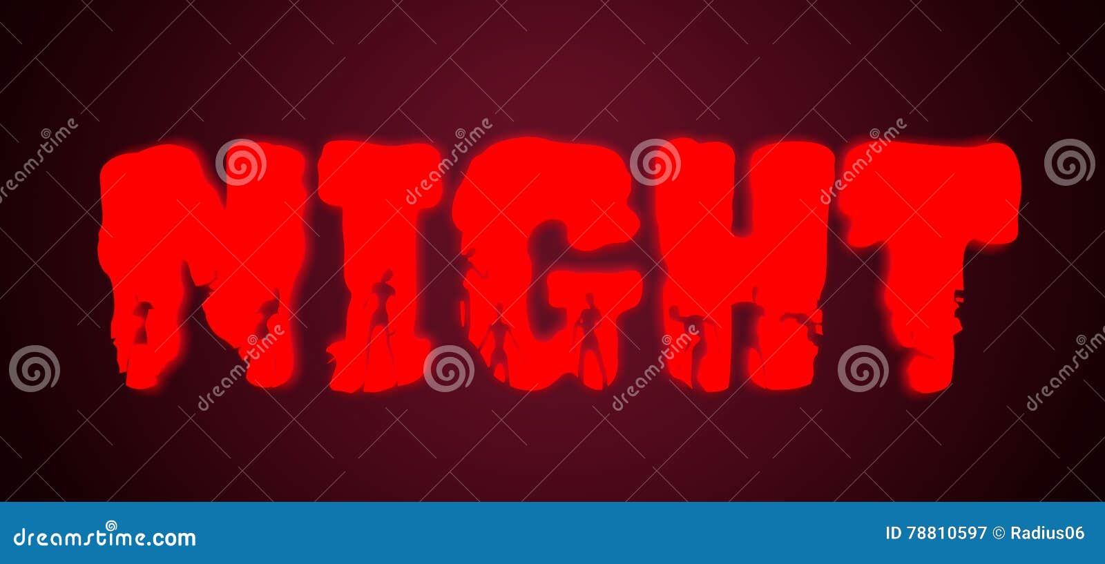 Night Word and Silhouettes on Them Stock Illustration - Illustration of ...