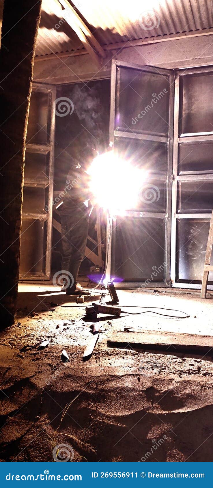 Night workers stock image. Image of village, welding - 269556911