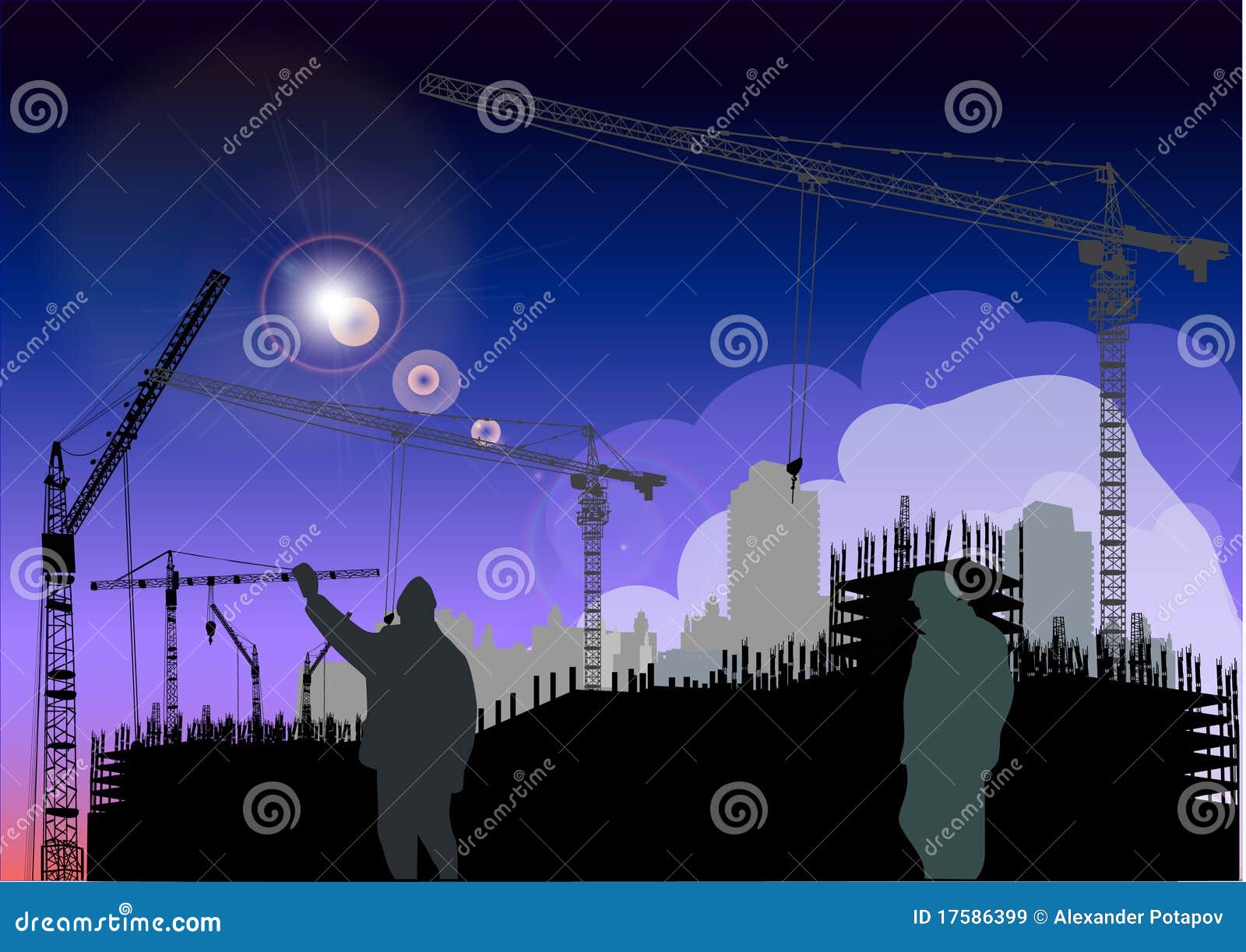 Night works near building stock vector. Illustration of contour - 17586399