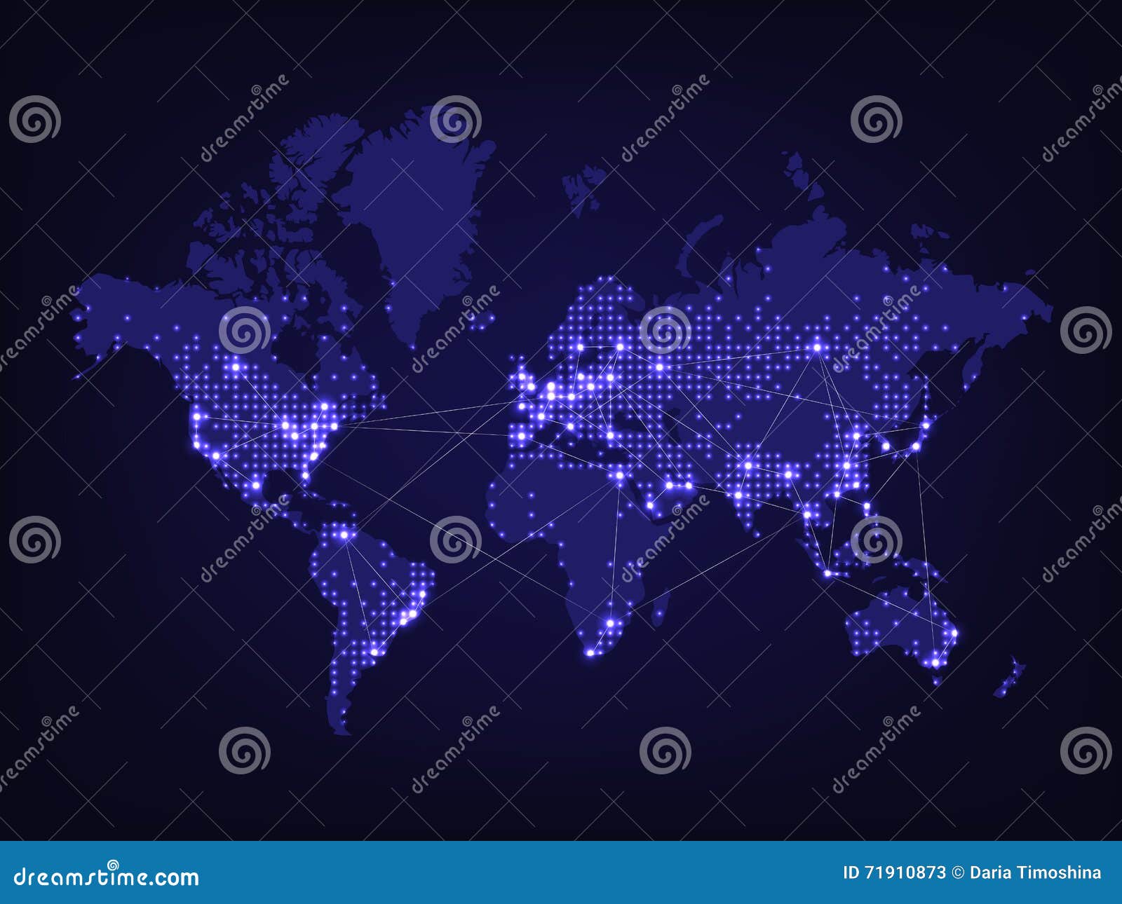 Night world map stock vector. Illustration of communication - 71910873