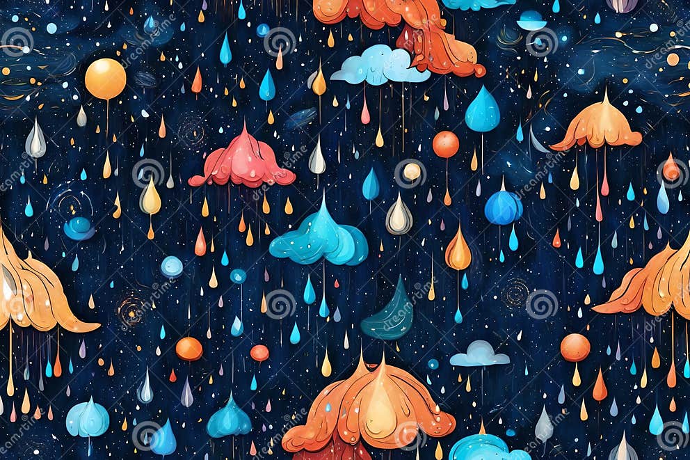 Nightfall Symphony: 3D Vector Rain Shower Under Moonlit Sky Stock ...