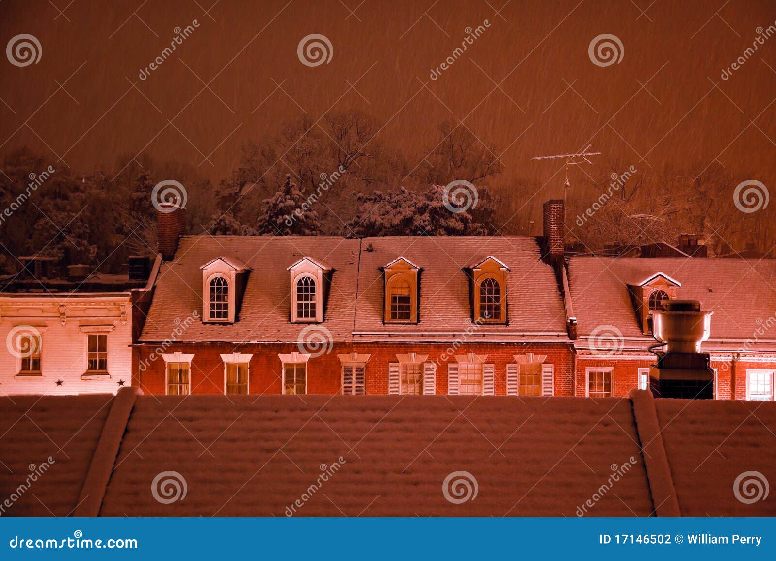 Nightime Snow Georgetown Rooftops Washington DC Stock Photo - Image of ...