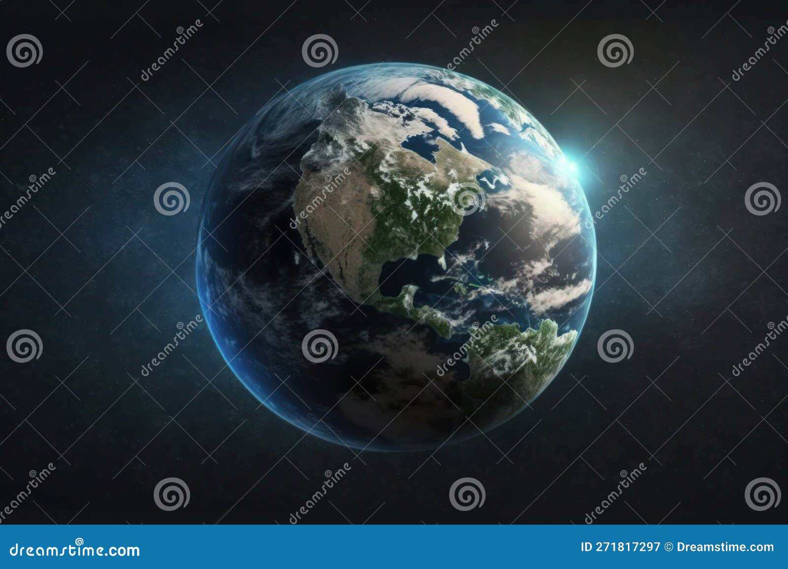 Nightly Earth Planet in Outer Space with Sun Flare Stock Illustration ...