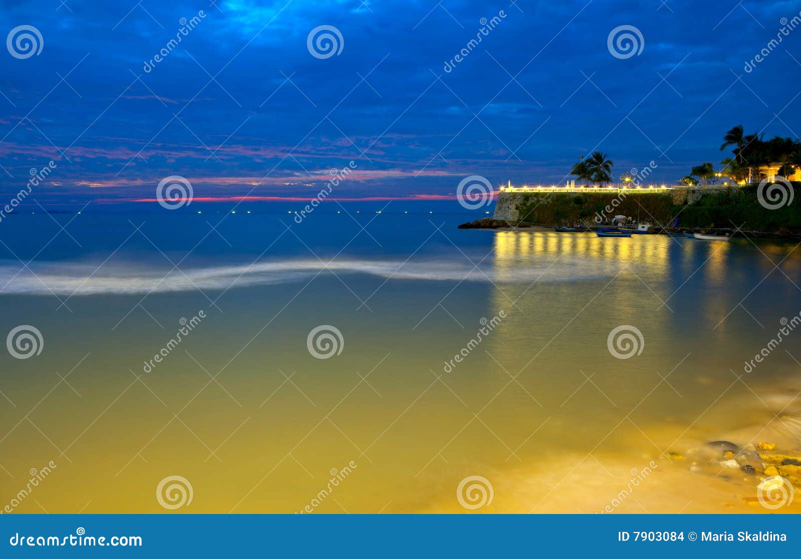 Nightly lights and the sea stock photo. Image of destinations - 7903084