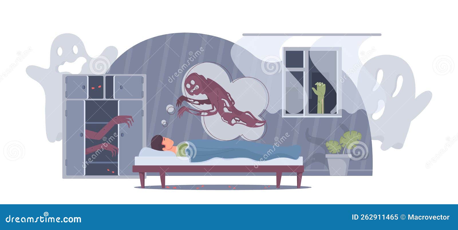 Nightmare Flat Illustration Stock Vector - Illustration of horror ...