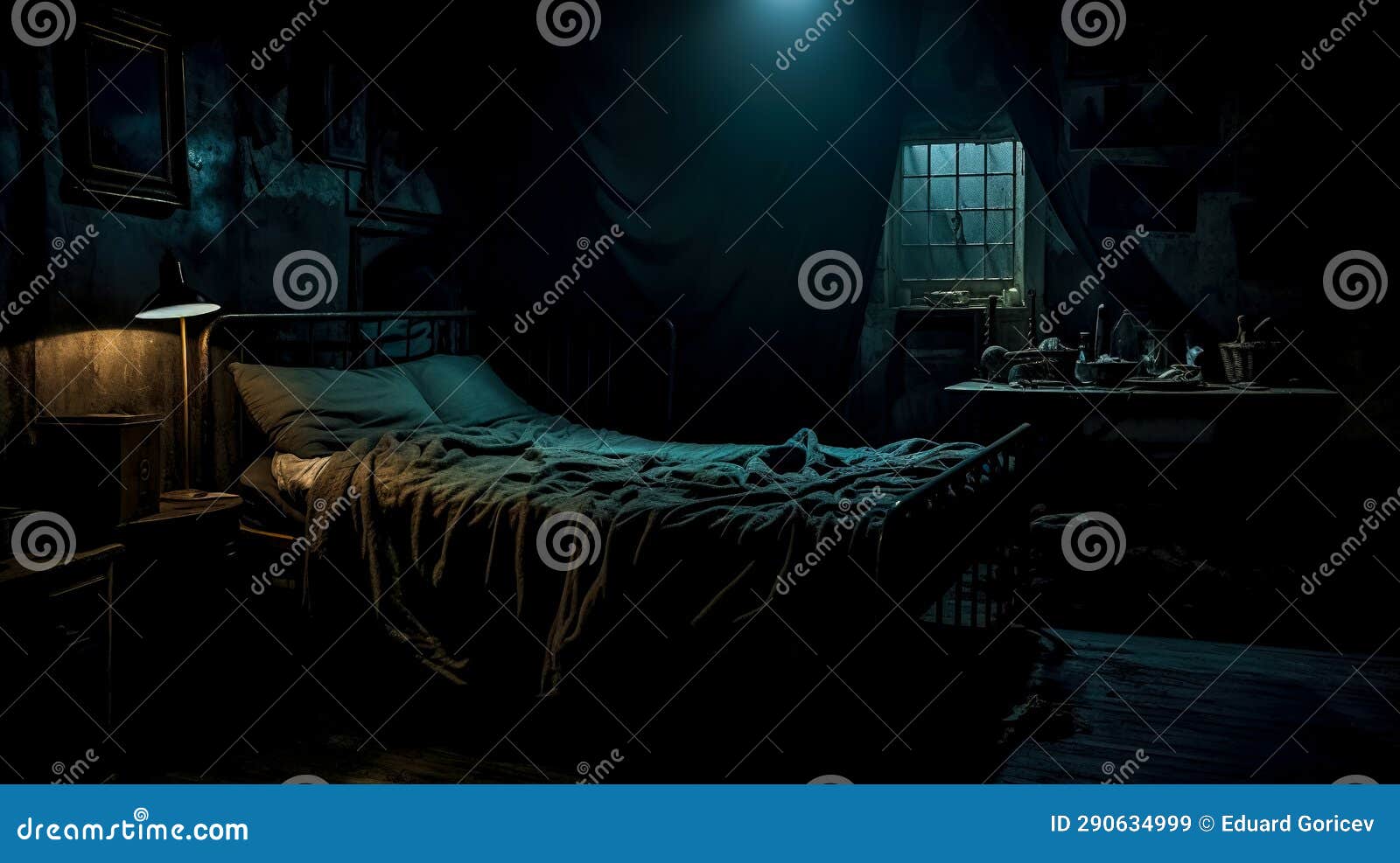 A Nightmare and a Ghost Under the Bed in Old Room with Mess Stock ...