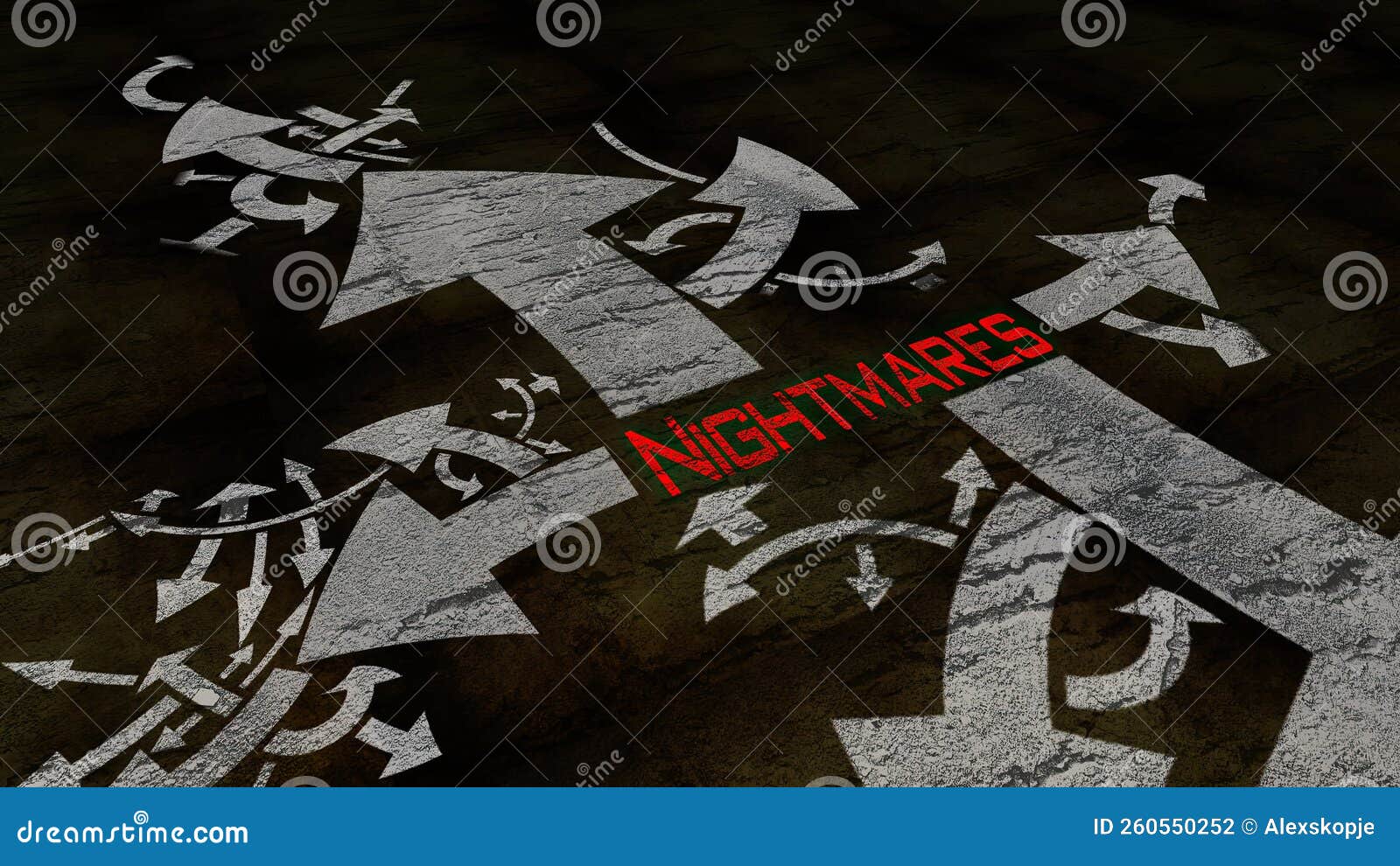 Nightmares Text on a Crossroad in Different Ways of Arrows Stock ...