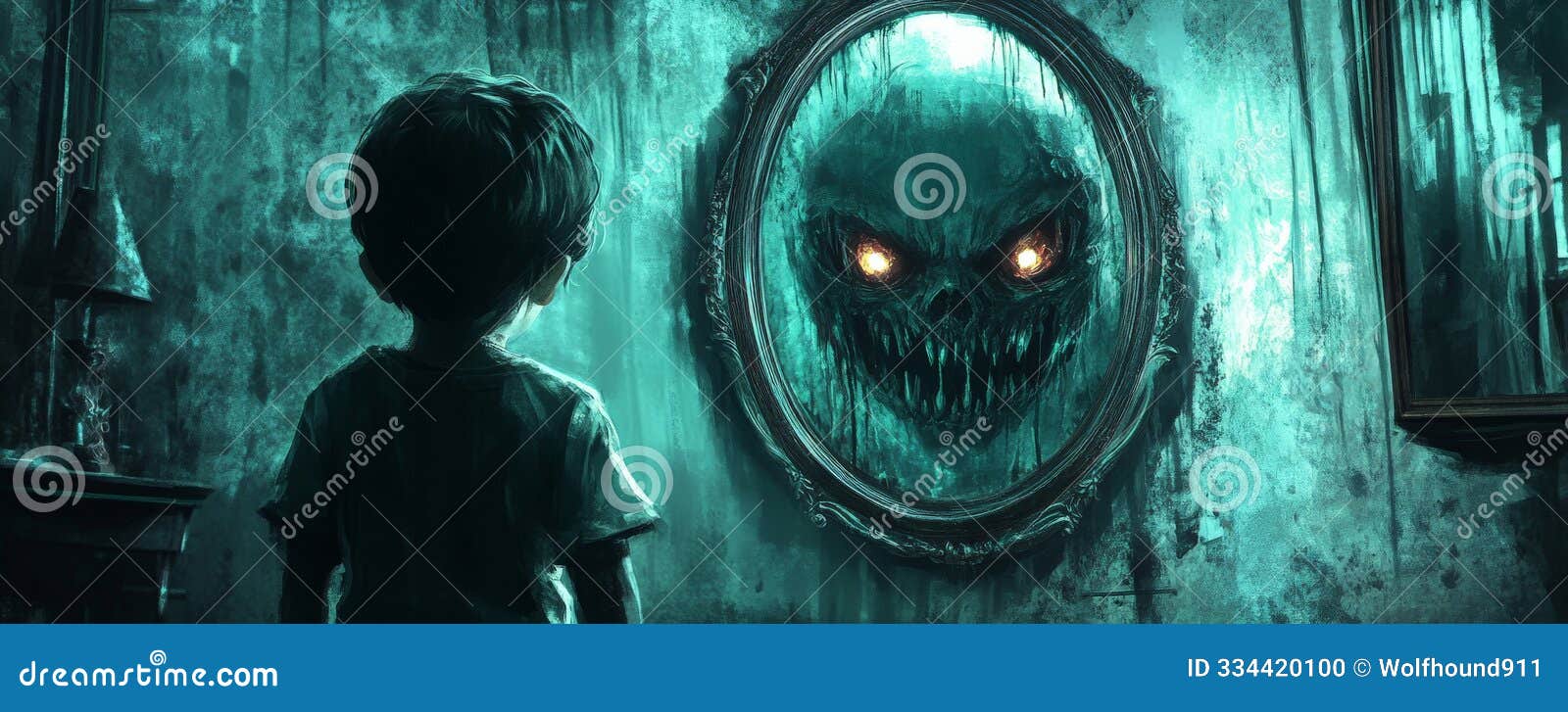 A Nightmarish Reflection in the Mirror Shows a Distorted Version of the ...