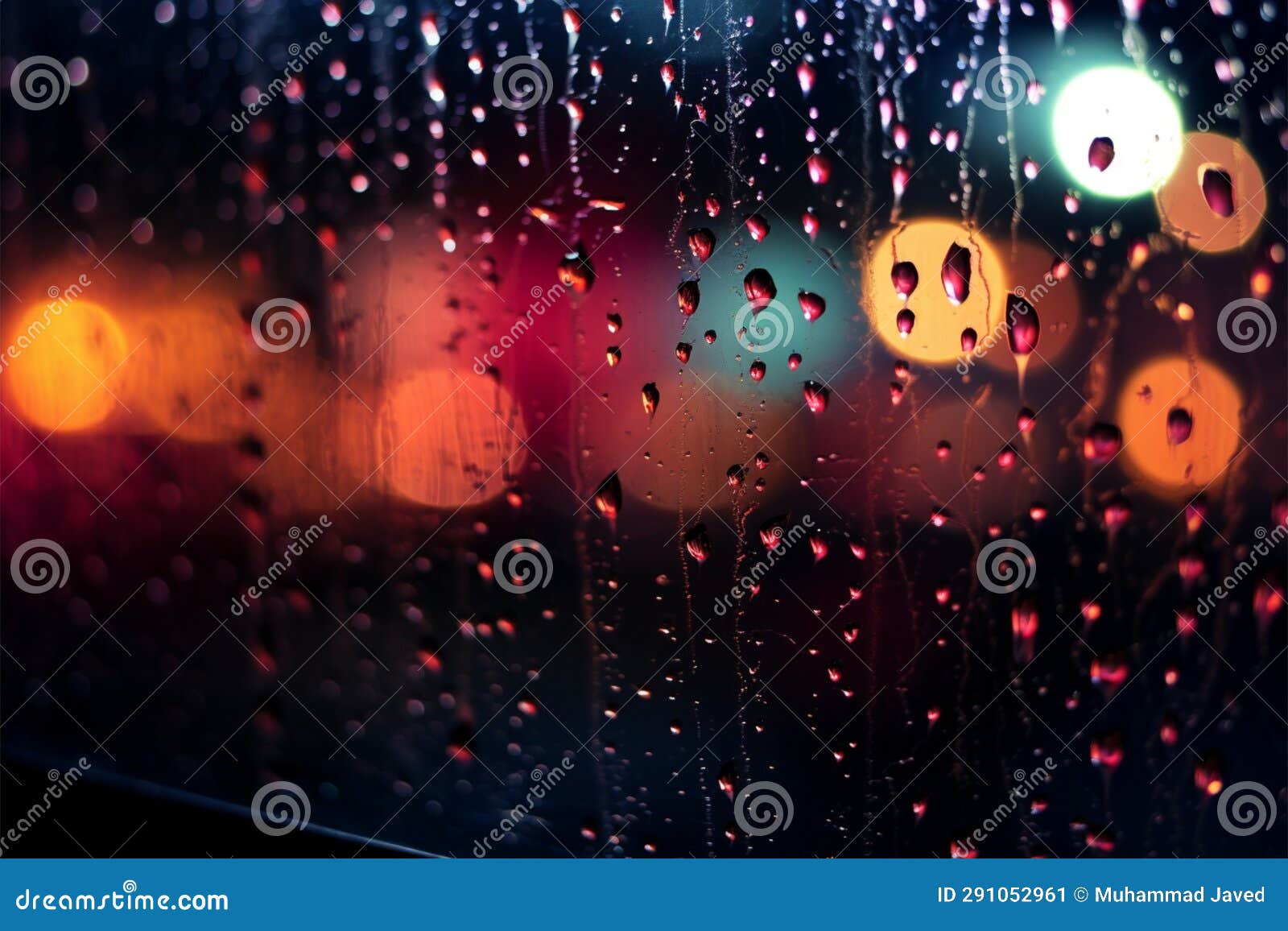 Nights Abstract Window View Blurred Lights, Colorful Raindrops ...