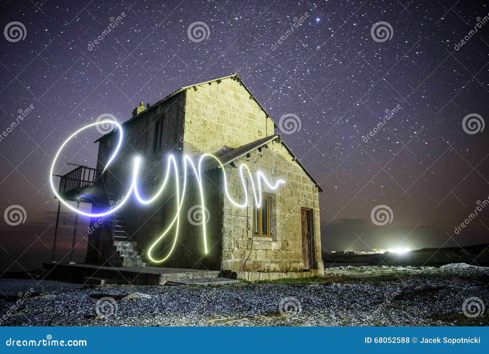 Nightscape with Light Paintnig Cypr, Cyprus Stock Photo - Image of ...