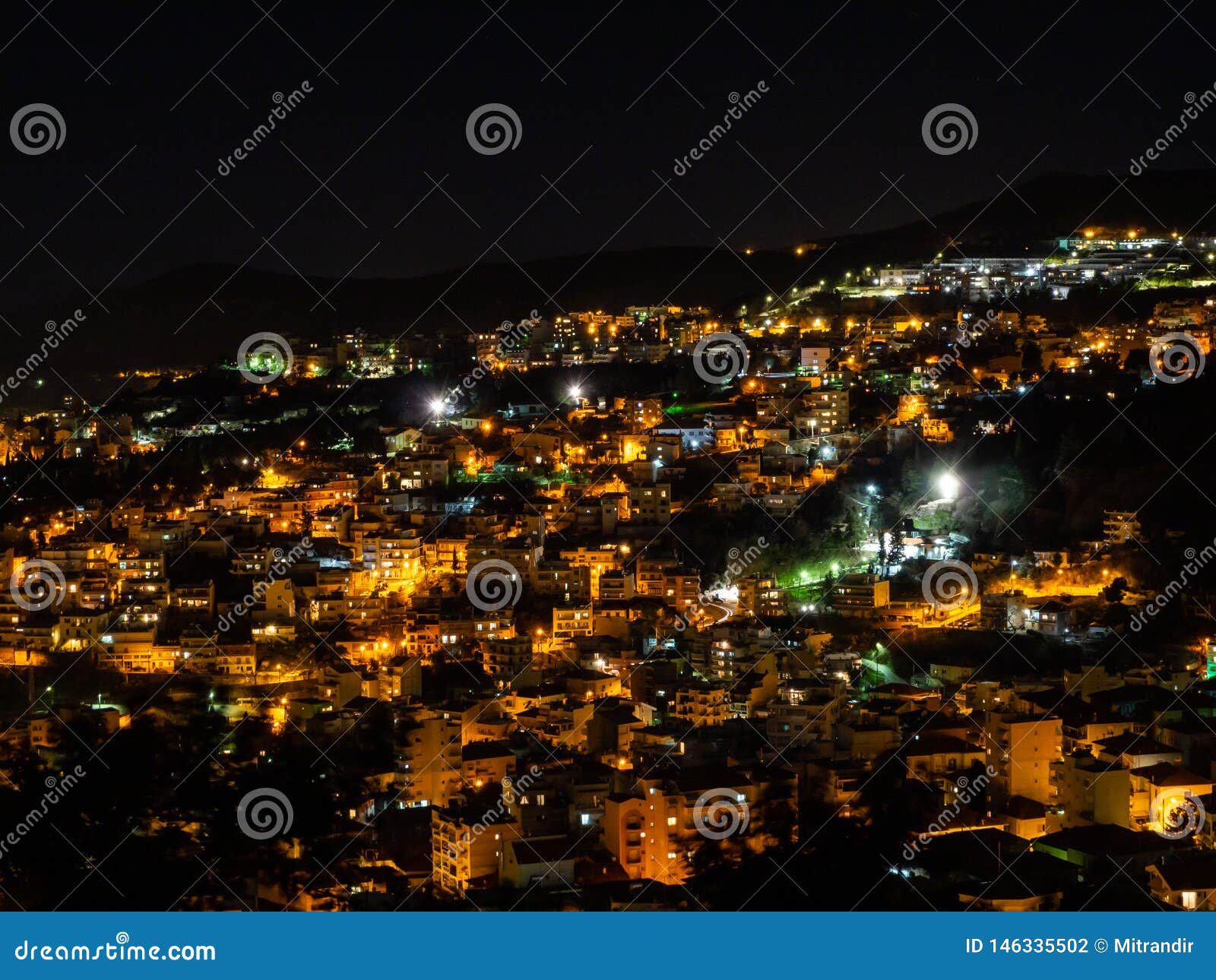 Nightscape Shot on the Overlook of the Kavala, Greece Stock Photo ...