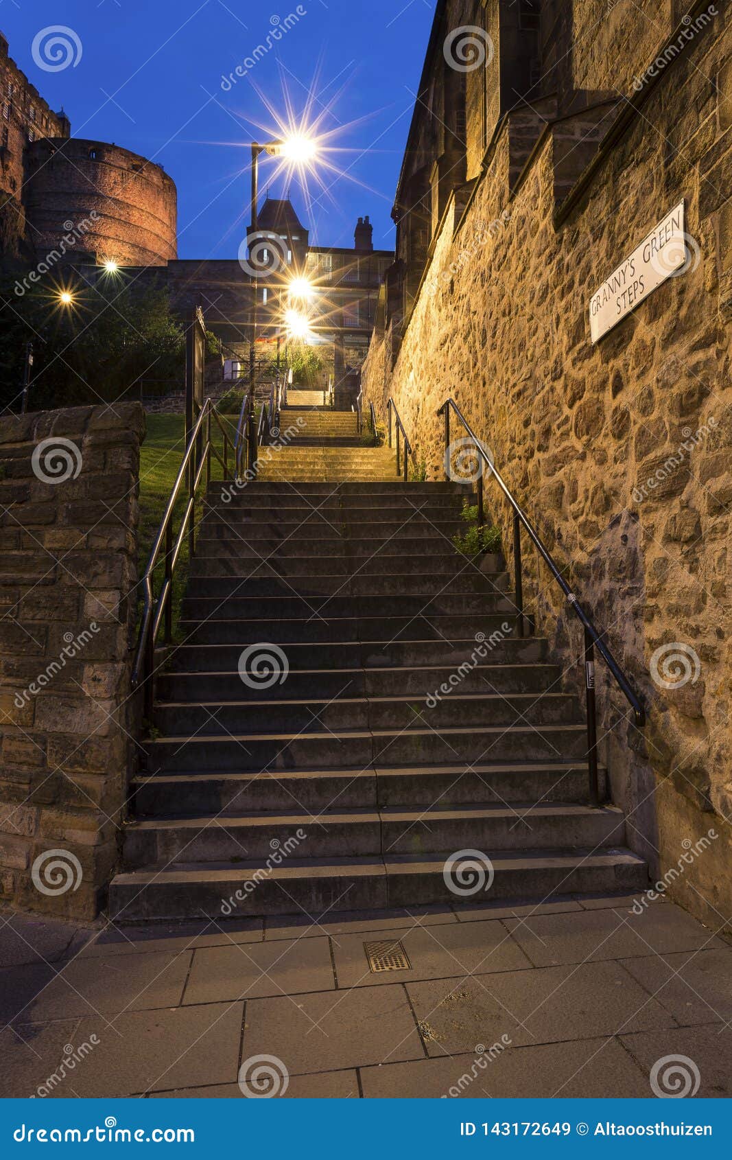 Nightscape of Steps in Streets of Edinburgh with Starburst Lights Stock ...