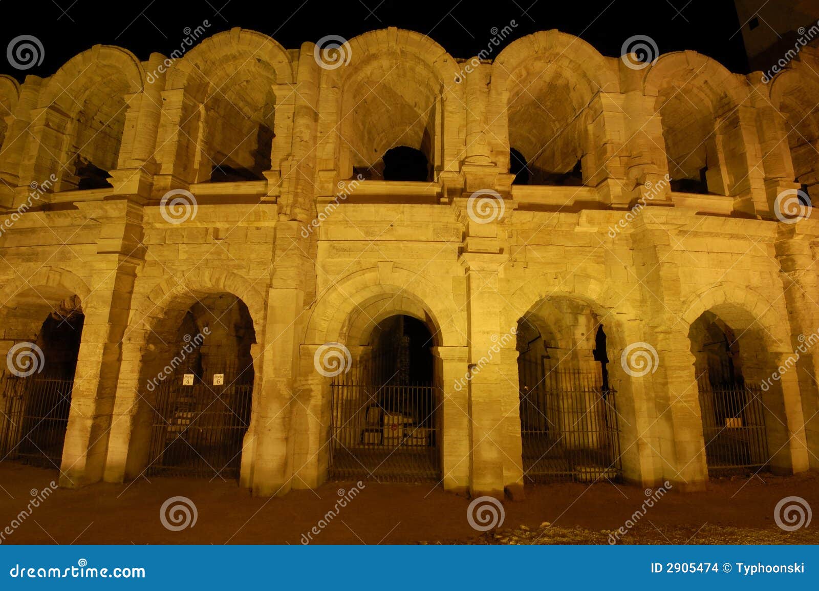 Nightshot of the Roman Arena Stock Photo - Image of provence, night ...