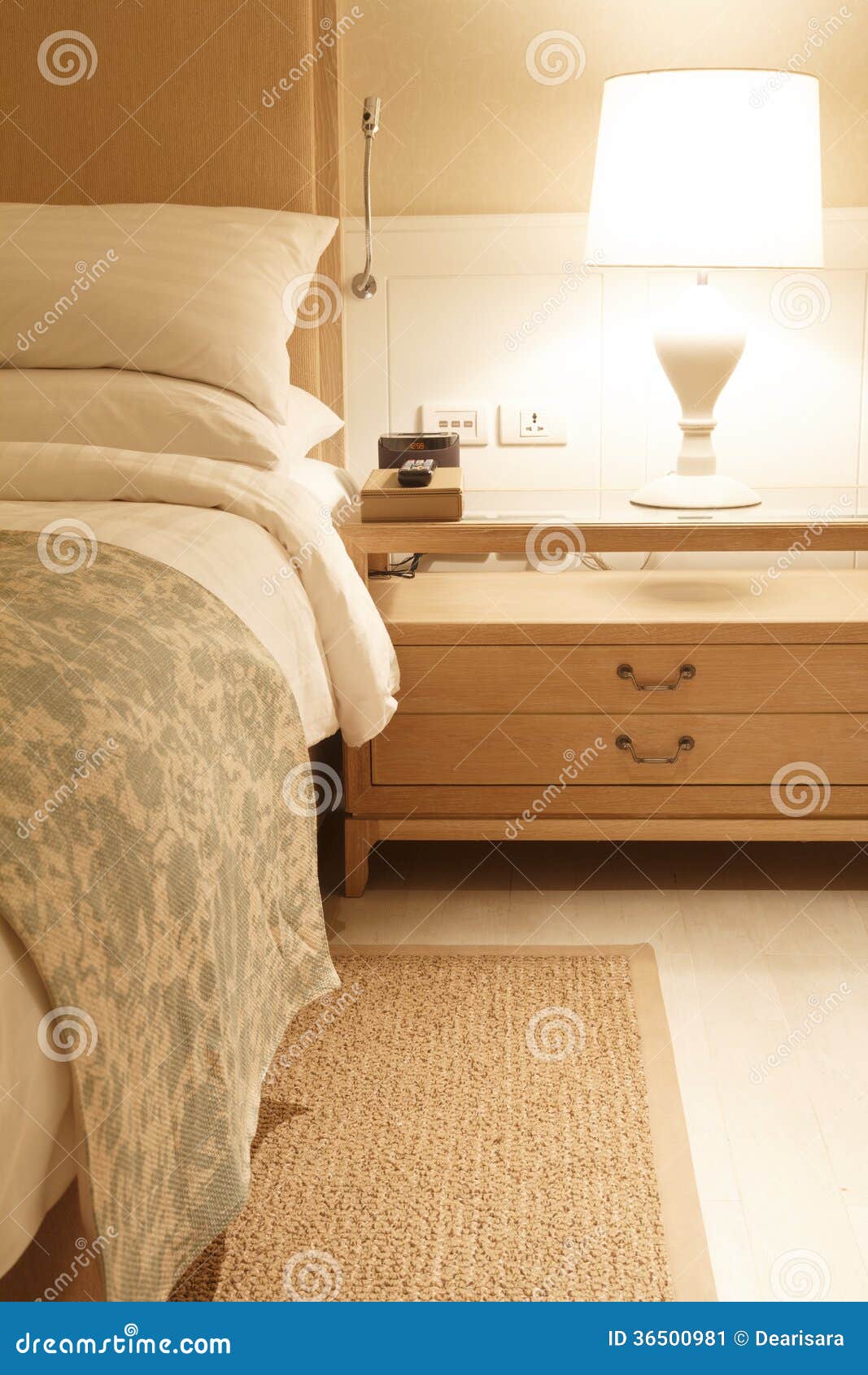 Nightstands beside Cozy Bed at Night Stock Image - Image of bedroom ...