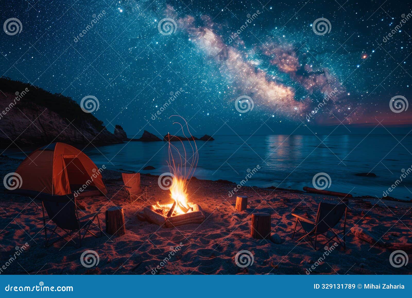 Beach Campfire Illustration With Marshmallows In Clipart Style Royalty ...