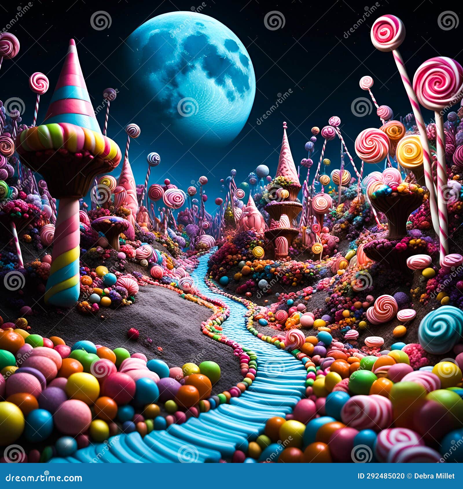 Nighttime in candy land stock illustration. Illustration of world ...