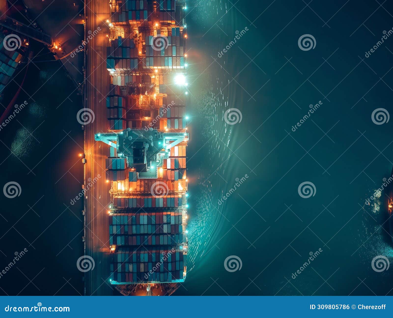 Nighttime Cargo Ship stock photo. Image of vessel, maritime - 309805786