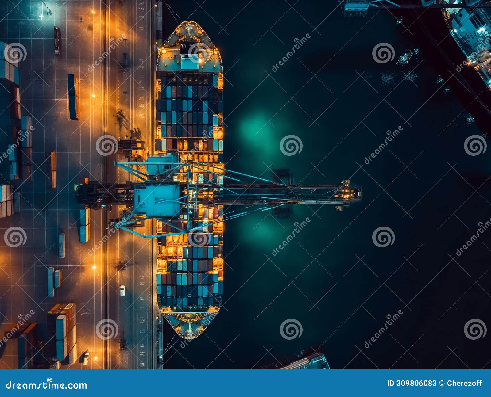 Nighttime Cargo Ship stock image. Image of view, transport - 309806083