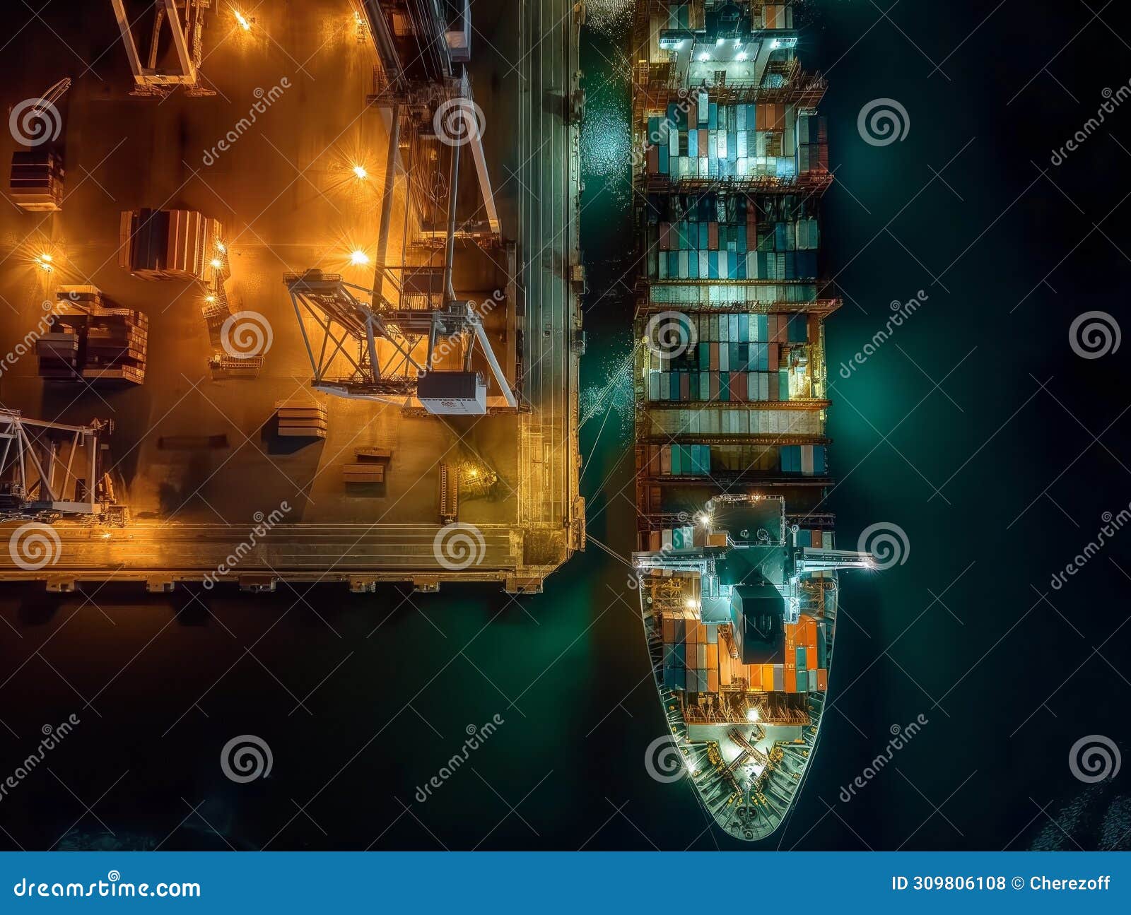 Nighttime Cargo Ship stock photo. Image of logistics - 309806108