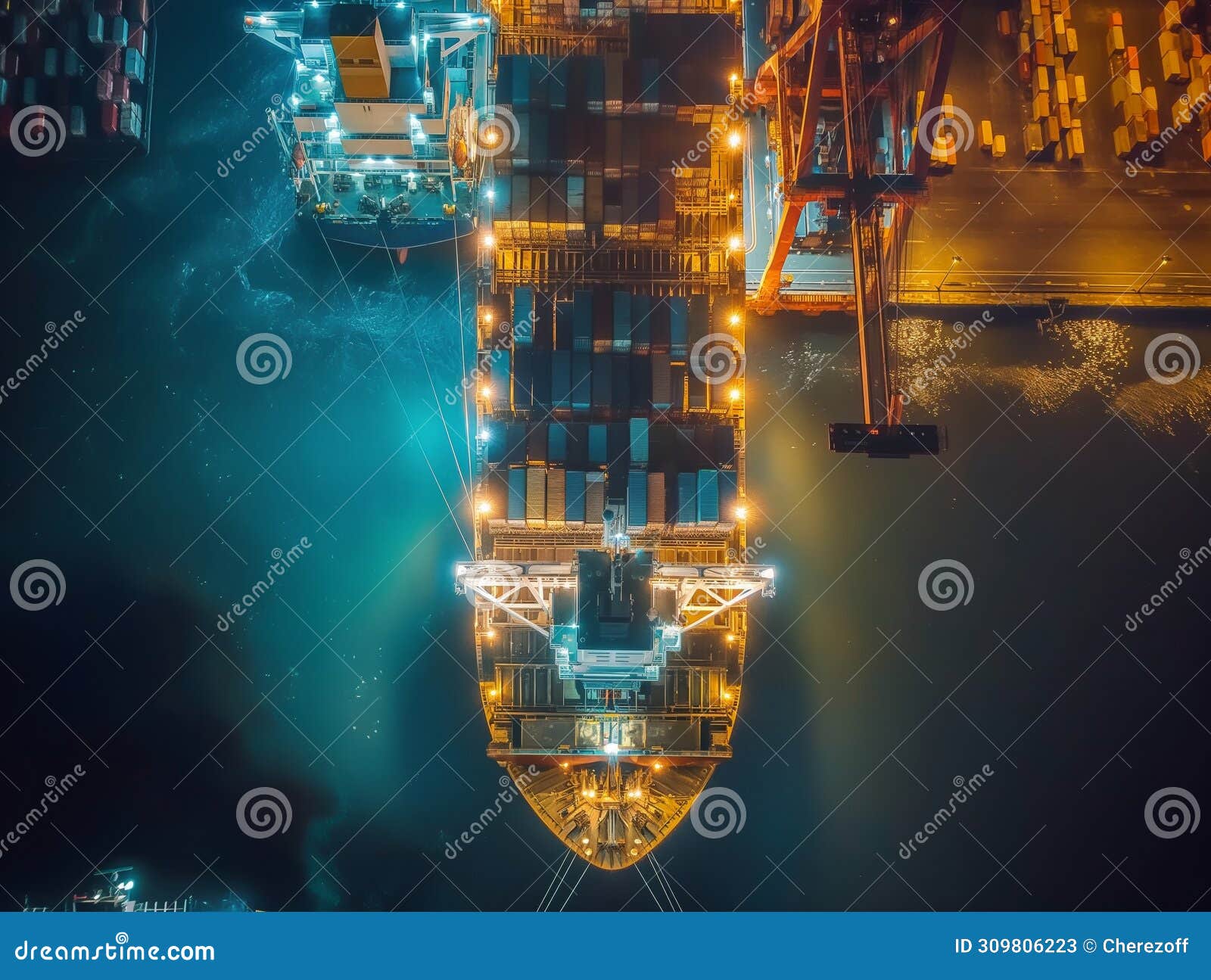 Nighttime Cargo Ship stock image. Image of harbor, ship - 309806223