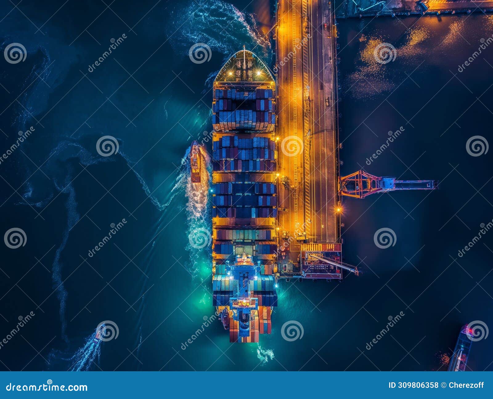 Nighttime Cargo Ship stock photo. Image of maritime - 309806358