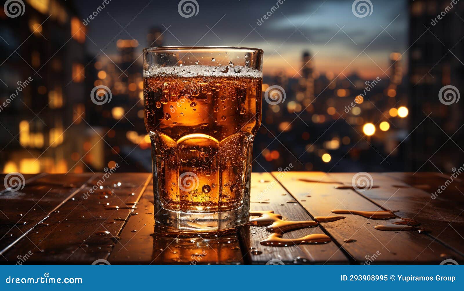 Nighttime Cityscape, Bar Table, Drinking Glass, Beer Outdoors ...
