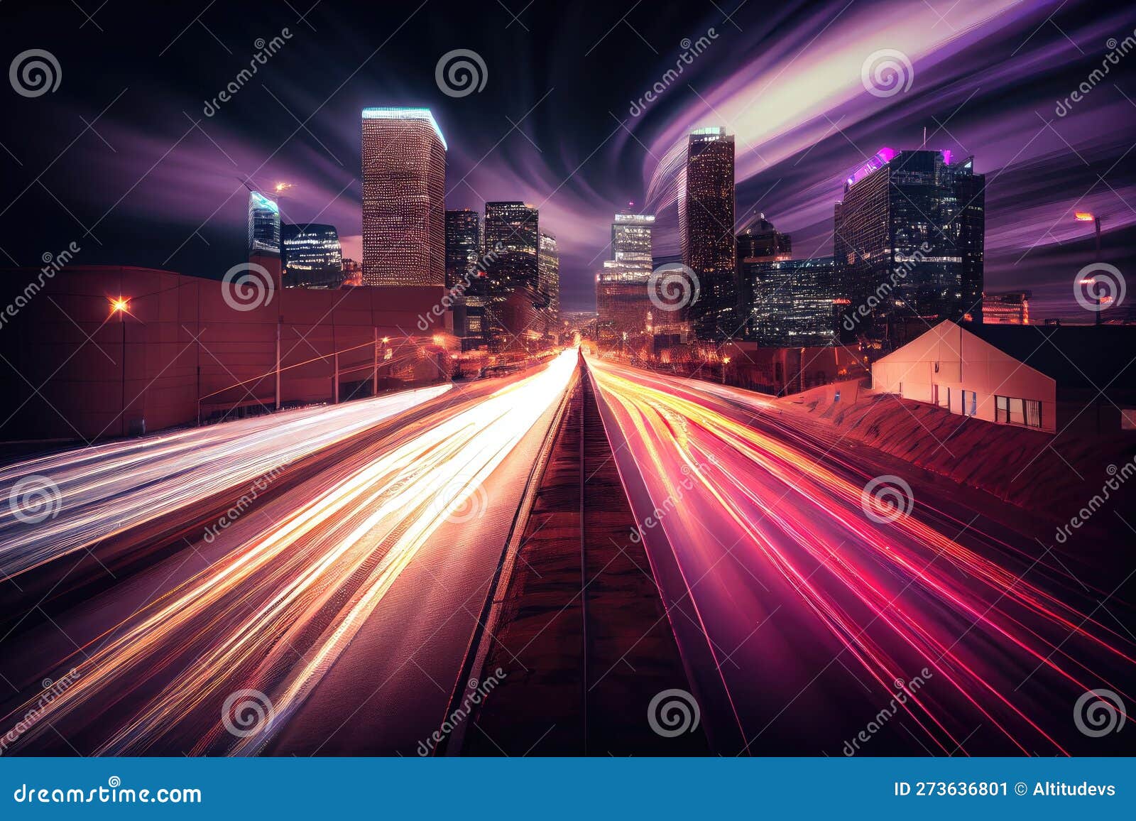 Nighttime Cityscape with Speeding Traffic and Long Exposures Stock ...