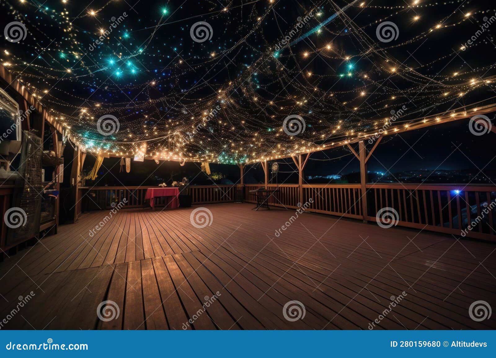 Nighttime Dance Floor, with Twinkling Lights and Starry Sky Visible ...