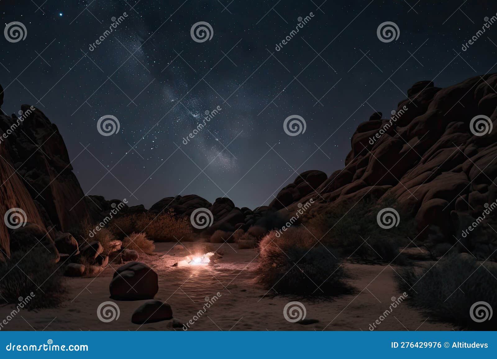 Nighttime Desert Hike with Stars and Moon Overhead, and Distant Point ...