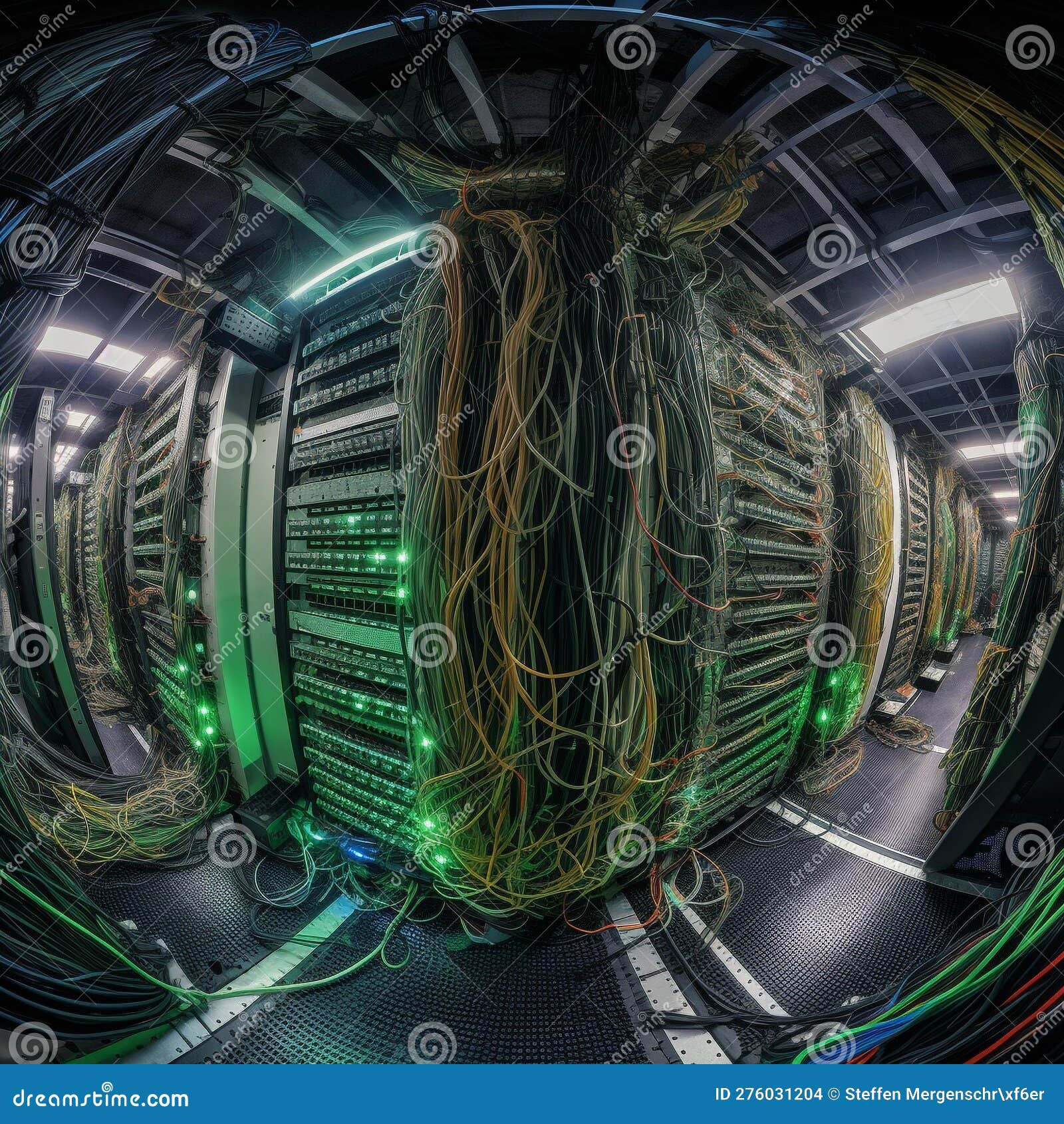 Nighttime Glow of a Busy Server Room Stock Illustration - Illustration ...