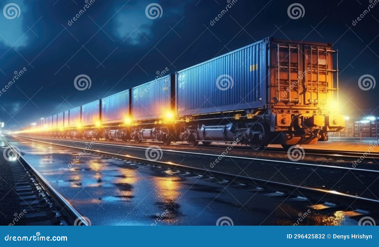 Nighttime Journey: Illuminated Train Speeding through Darkened Train ...