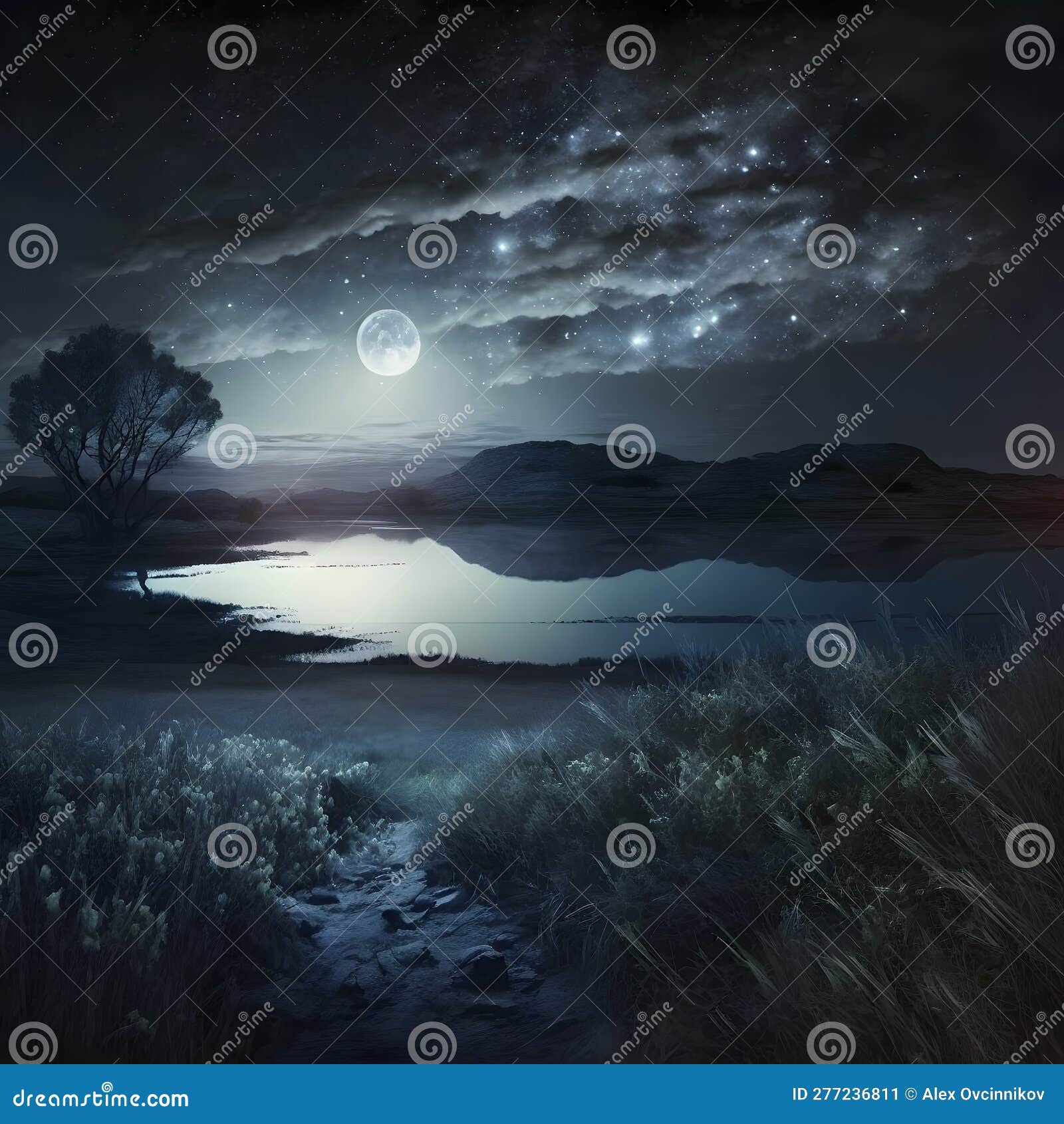 Nighttime Landscape with Soft Sky. Perfect for Wallpapers and Posters ...