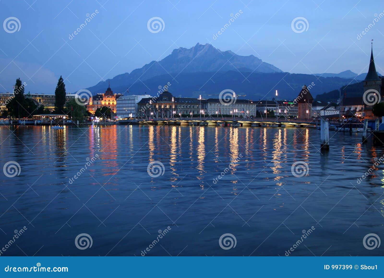 Nighttime in Lucerne stock image. Image of peaceful, lake - 997399