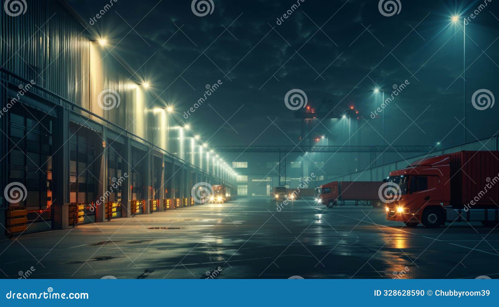 Nighttime Operations At A Bustling Industrial Port: Container Storage ...