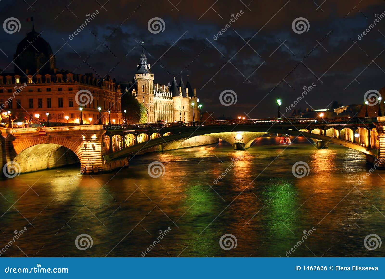Nighttime Paris stock photo. Image of history, bridges - 1462666