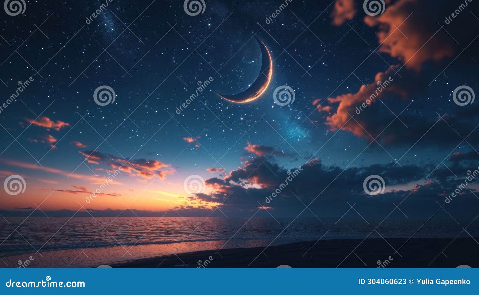 Nighttime Ramadan Scene, Crescent Moon, and Calmness in the Air with ...
